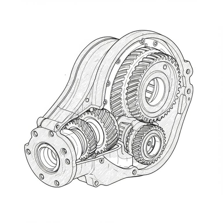Detailed Technical Drawing of Complex Gear System Stock Illustration ...