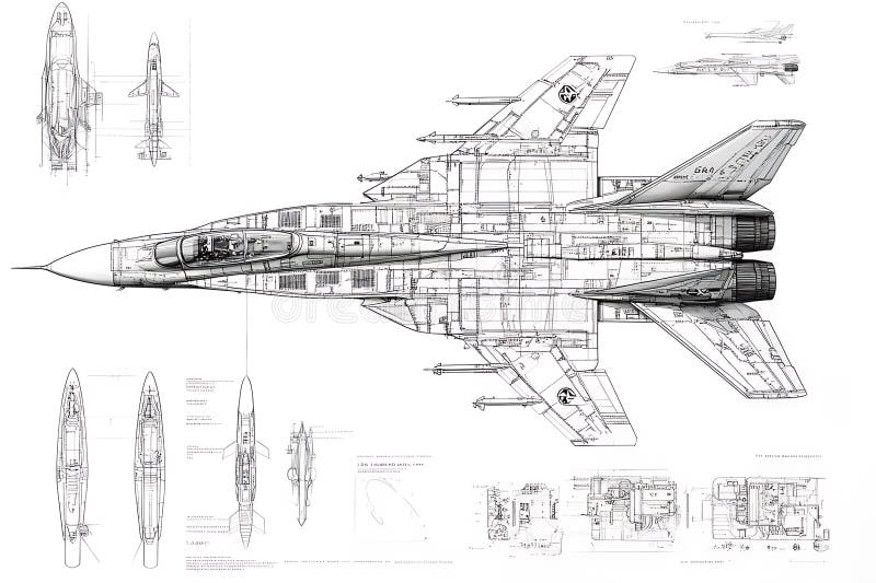 Detailed Technical Drawing of a Fighter Jet Stock Illustration ...