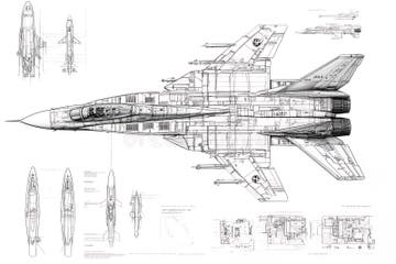 Detailed Technical Drawing of a Fighter Jet Stock Illustration ...