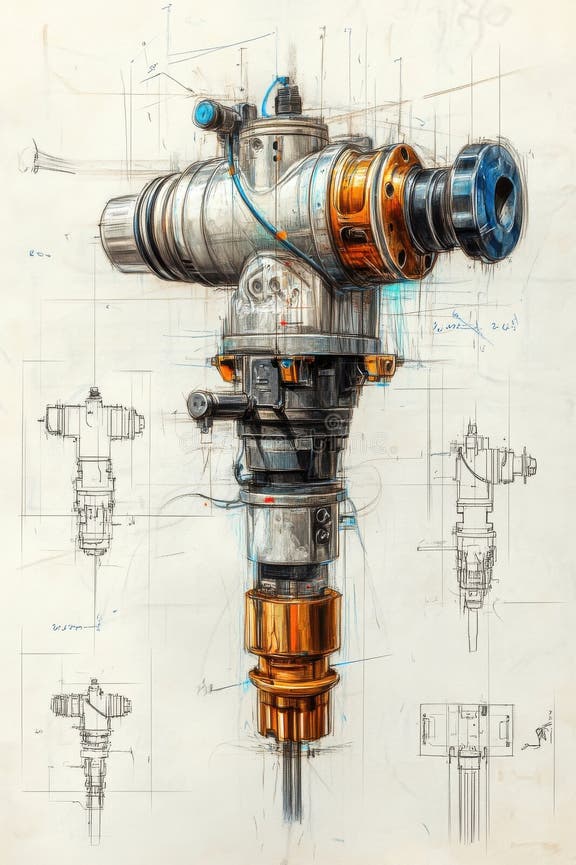 Detailed Technical Drawing of a Mechanical Assembly with Precise ...