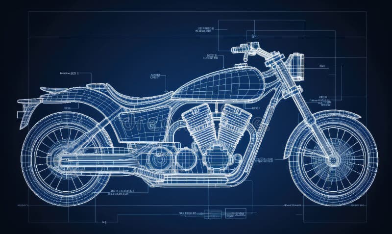 Detailed Technical Drawing of Motorcycle Showcased in a Blueprint ...