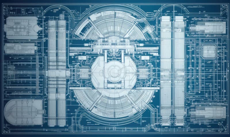 Detailed Technical Drawing of a Nuclear Power Plant Showcased in a ...