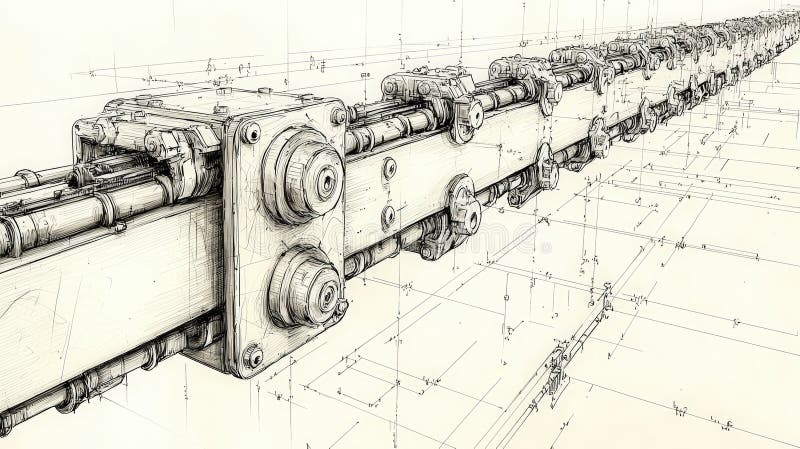 Detailed Technical Illustration of Industrial Machinery Components and Design Elements Stock ...