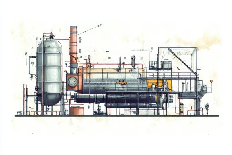 Detailed Technical Illustration of Industrial Plant Machinery ...