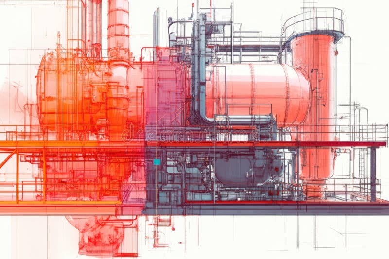 Detailed Technical Illustration of Industrial Plant Machinery ...