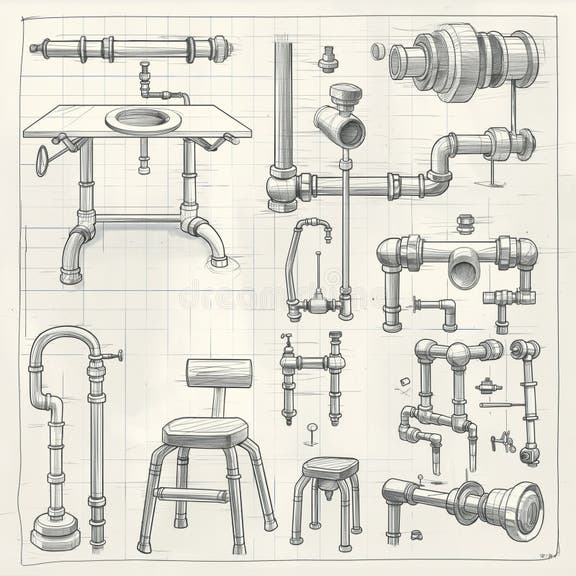 Detailed Technical Plan of Industrial Table and Chair with Exact ...