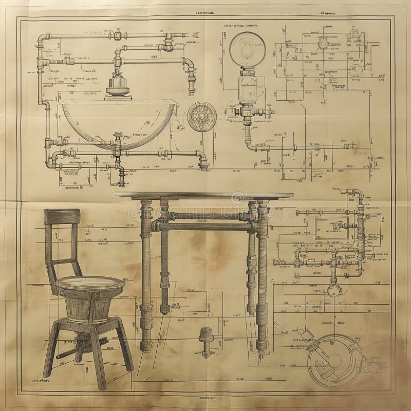 Detailed Technical Plan of Industrial Table and Chair with Exact ...