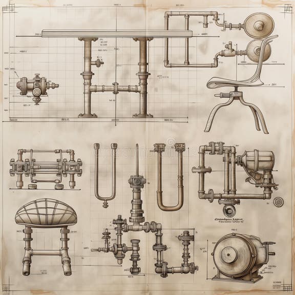 Detailed Technical Plan of Industrial Table and Chair with Exact ...