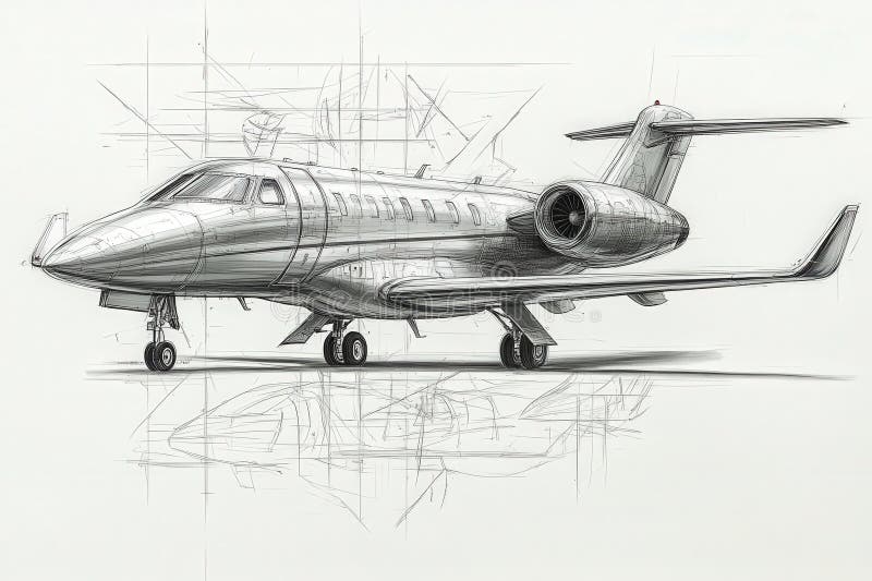 Technical Sketch of a Private Jet Capturing Design Elements and ...