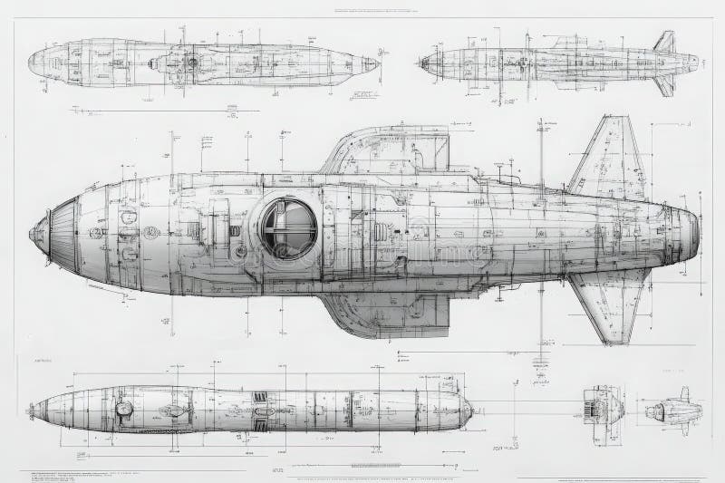 Technical Sketch of a Deep-sea Submersible Showcasing Design Details ...