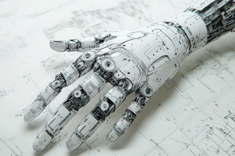 Technical Sketch of a Robotic Arm Showcasing Intricate Mechanical ...
