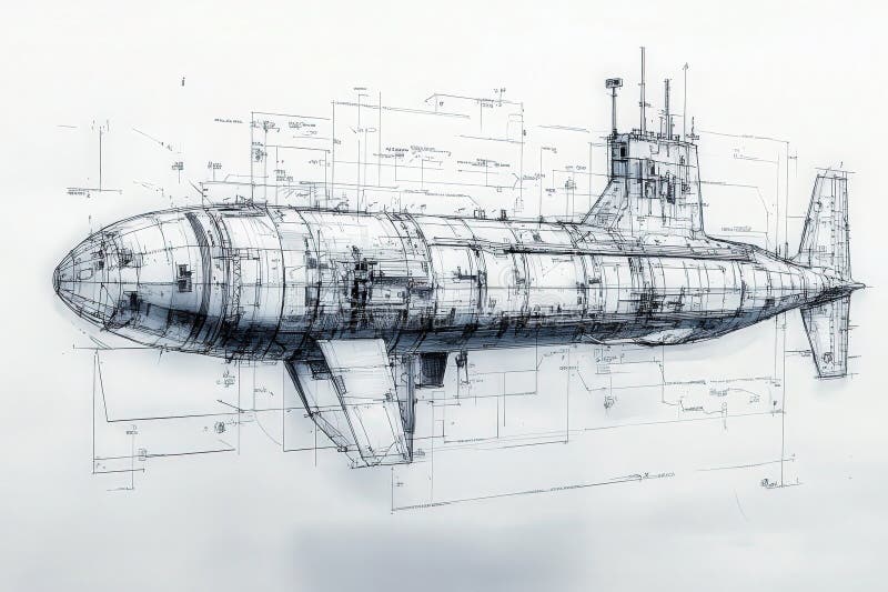 Technical Sketch of a Deep-sea Submersible Design Showcasing Intricate ...