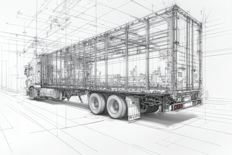 Technical Sketch of a Delivery Truck Design Showcasing Structural ...
