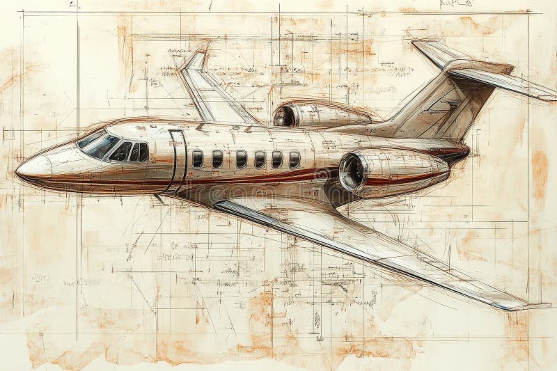 Technical Sketch of a Private Jet Design Showcasing Aerodynamics and ...