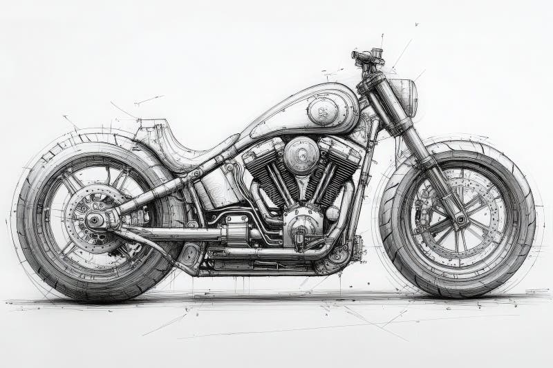 Technical Sketch of a Motorcycle Design Highlighting Structure ...