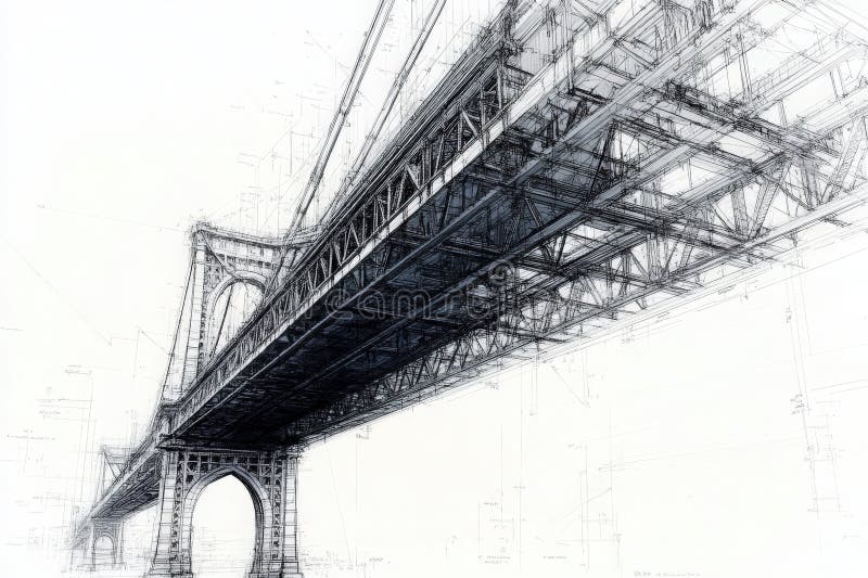 Technical Sketch of a Suspension Bridge Highlighting Structural Details ...