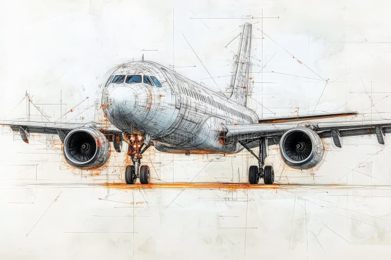 Technical Sketch of a Commercial Airplane Showcasing Design and ...