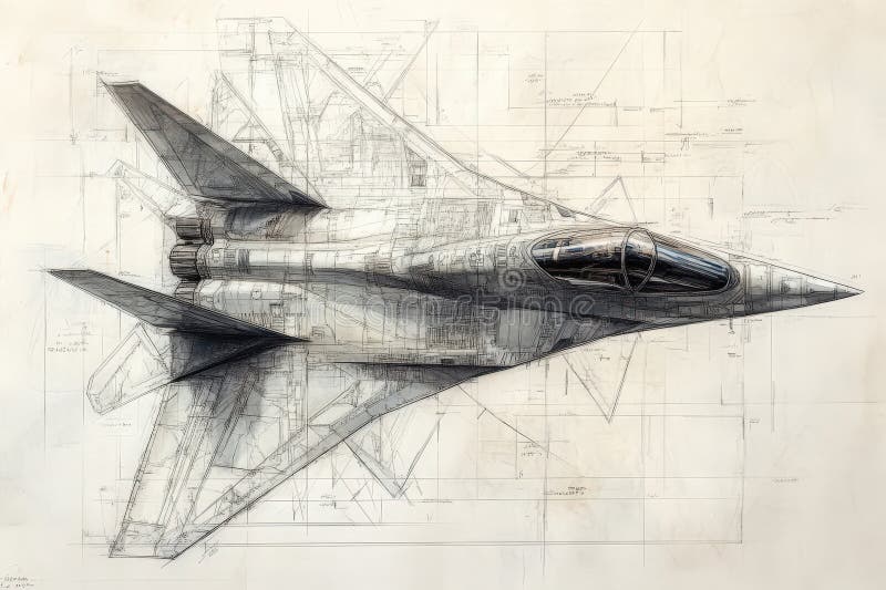 Technical Sketch Drawing of a Modern Jet Fighter Showcasing Design and ...