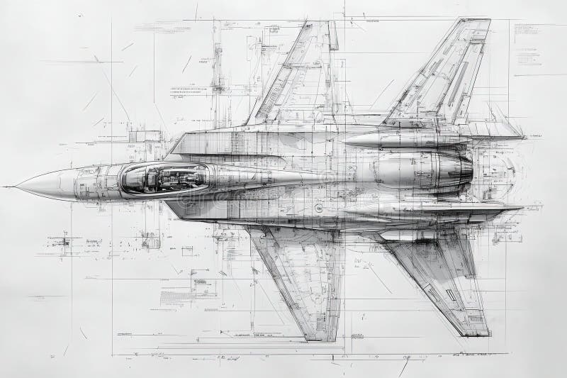 Technical Sketch of a Jet Fighter Showcasing Intricate Design and ...