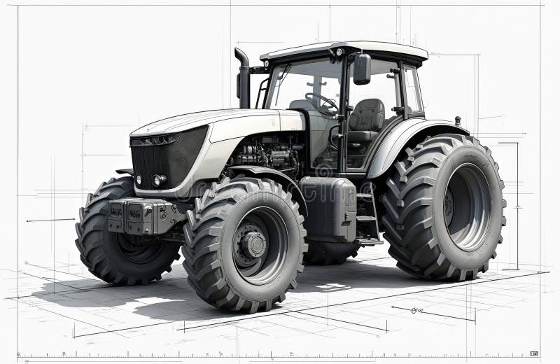 Detailed Technical Sketch of Modern Tractor. Engineering Design ...