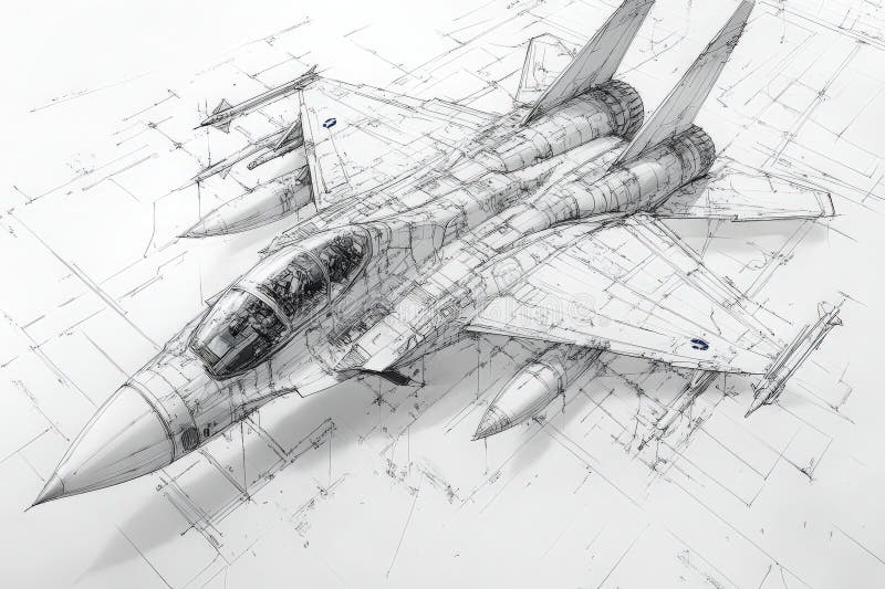 Technical Sketch of a Jet Fighter Design Showcasing Detailed ...