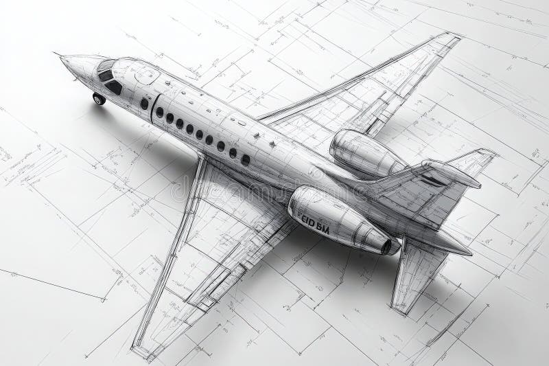 Technical Sketch Design of a Private Jet Showcasing Intricate Details ...