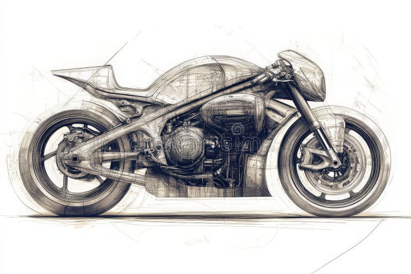 Technical Sketch of a Contemporary Motorcycle Design Showcasing ...