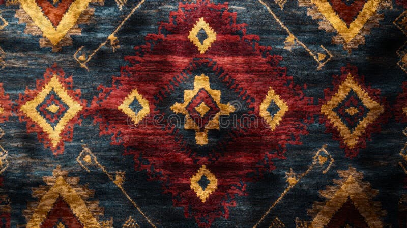 Detailed Textile Pattern Deep Red Gold Blue Hues Stock Illustration ...