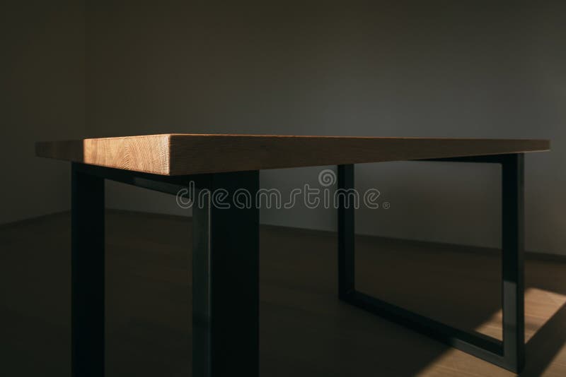 Modern Table of Solid Wood with Black Iron Legs Stock Image - Image of ...