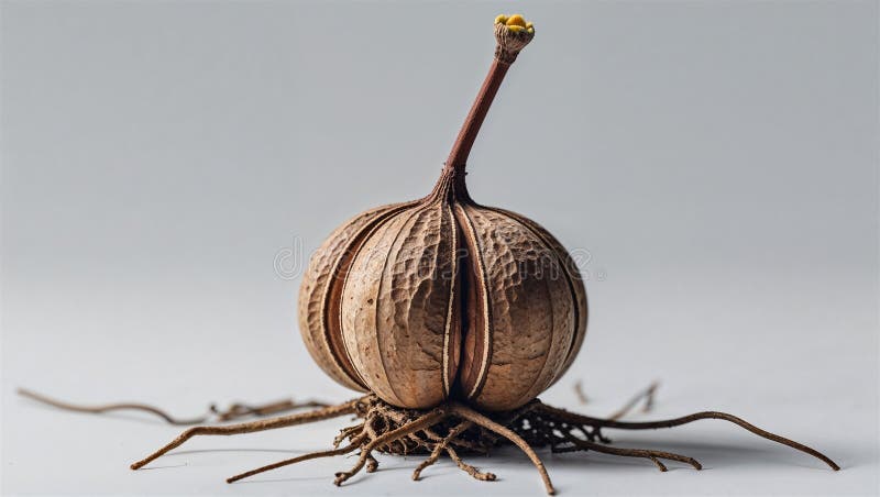 Photorealistic Image of a Blooming Nut with Roots on a White Background ...