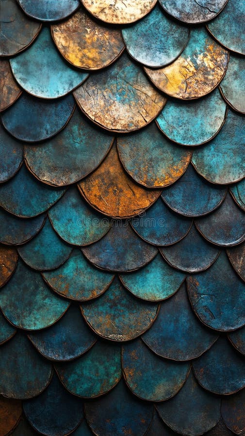 Detailed Textured Surface of Overlapping Metallic Scales in an Artistic ...