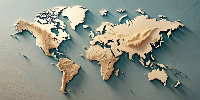 Detailed Three-dimensional Relief Map of the World Showing ...