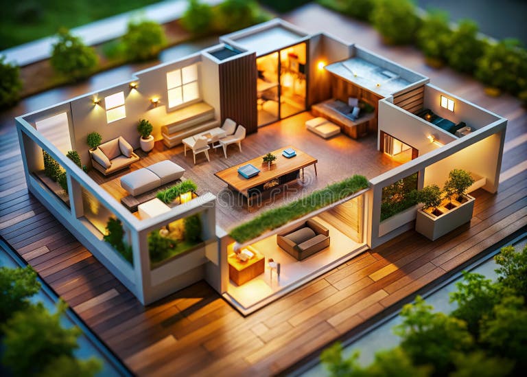 Detailed TiltShift Architectural Model a Miniature Floor Plan Design ...
