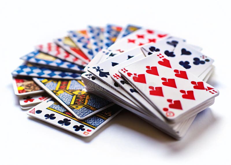 A Detailed TiltShift Perspective of a Full Deck of Playing Cards on a Pristine White Background ...