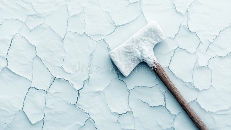 Snow-covered Ice Axe Resting on Cracked Ice Surface Stock Illustration ...