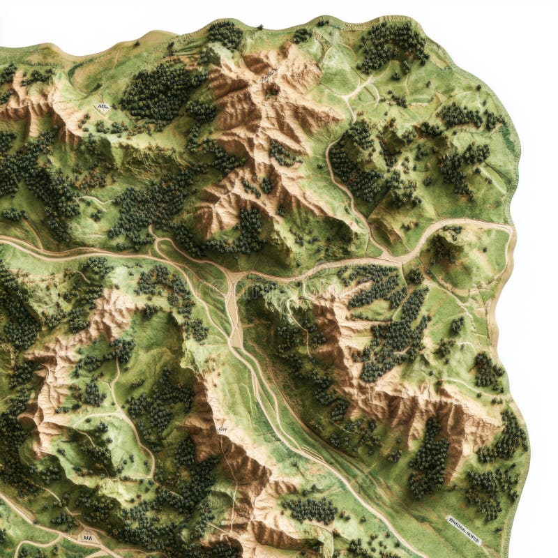 Detailed Topographic Map of Mountainous Terrain Featuring Forests and ...