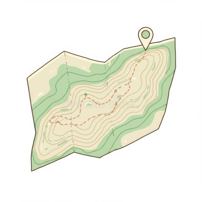 Detailed Topographic Map with Pin Marker Indicating a Route in Beige ...