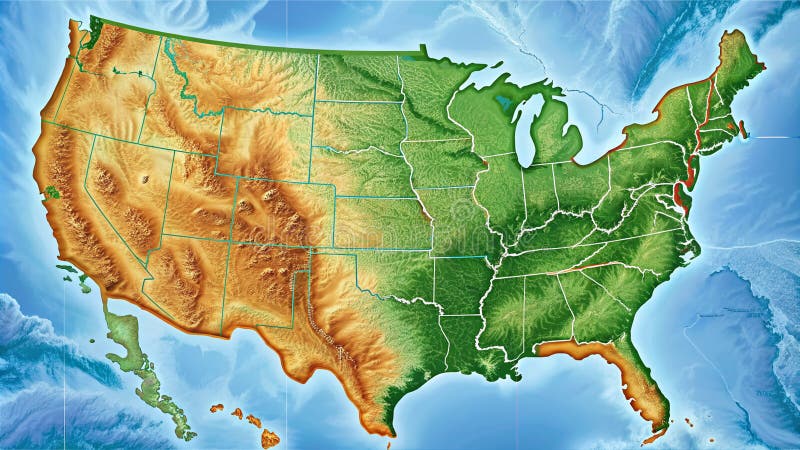 Detailed Topographic Map of the United States with Elevation Details AI ...