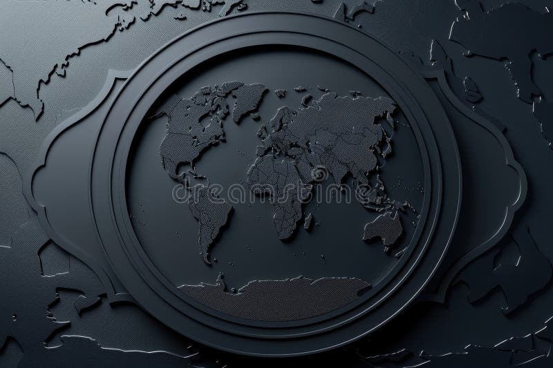 Detailed Topographic World Map Displayed on Textured Black Surface ...