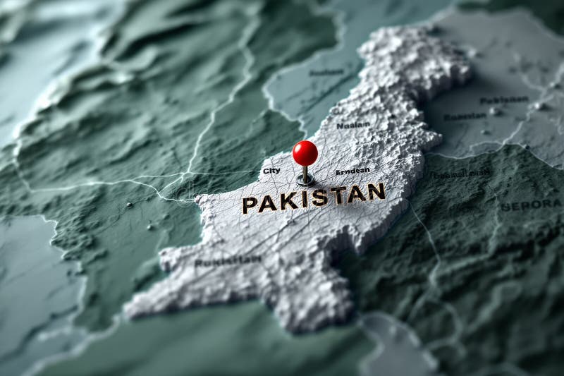 Detailed Topographical Map of Pakistan with Terrain Elevations and Red ...