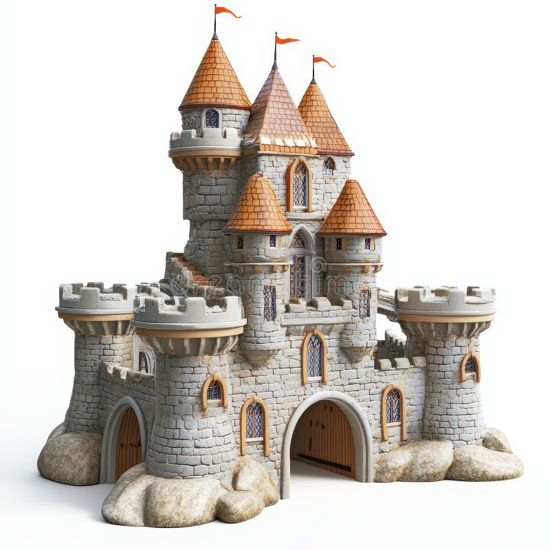 3D Rendering of a Colorful Toy Castle Against a White Background Stock ...