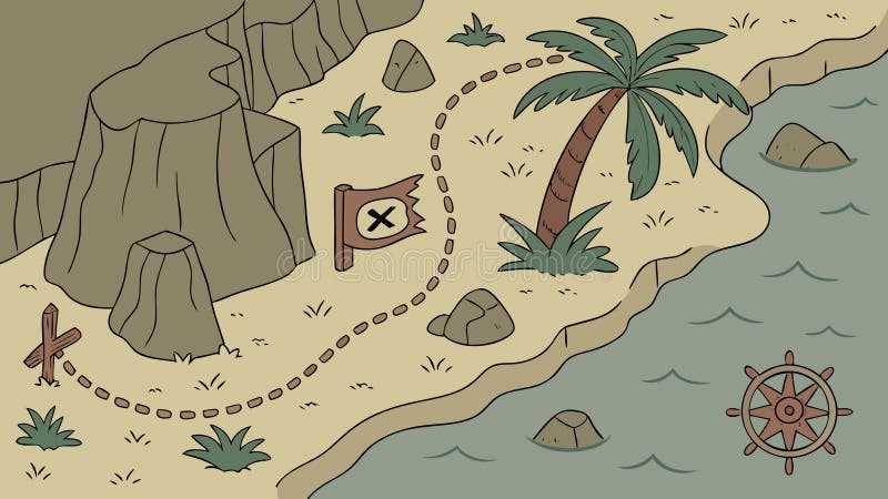 Detailed Treasure Map with a Marked Adventurous Path, Vector Design ...