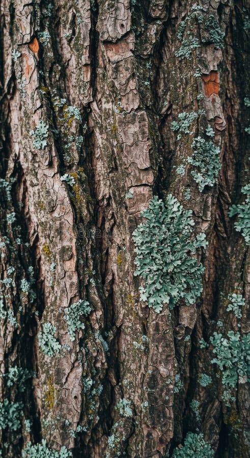 Detailed Tree Bark Texture with Green Lichen Stock Illustration ...