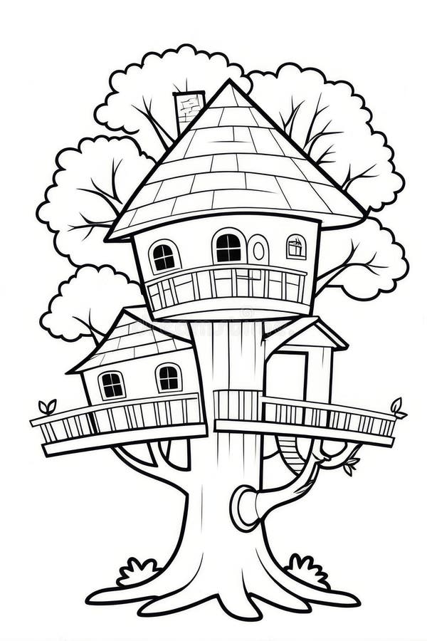 Detailed Treehouse Coloring Page Drawing for Kids Children Fun Activity ...