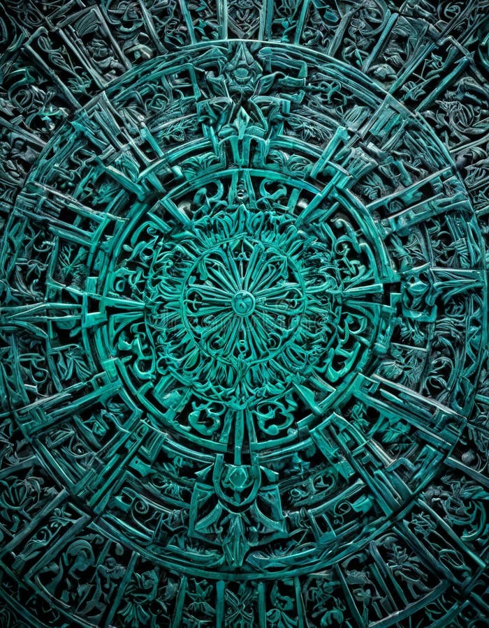 Detailed Turquoise Circular Abstract Art with Intricate Patterns Stock ...