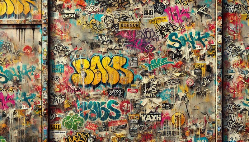 Urban Graffiti Texture on Glass Surface with Layered Stickers and Tags ...