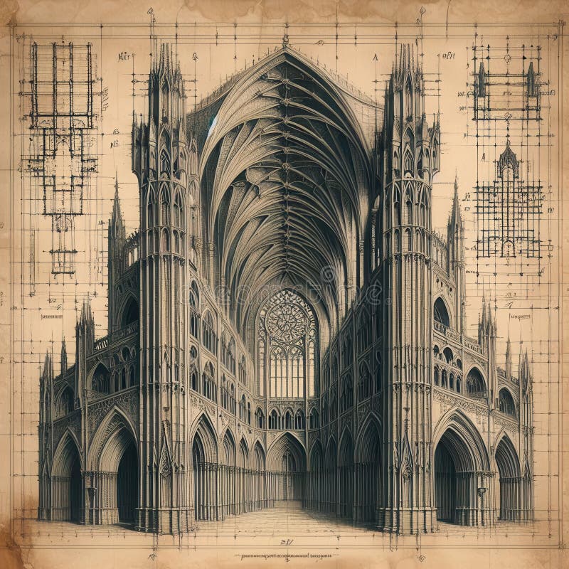 Detailed Vaulting System of Medieval Structure Stock Illustration ...