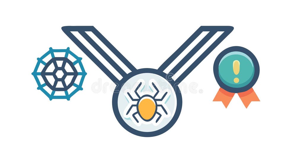 Spider Web Bug Bounty Medal Icon with Exclamation, Vector Design ...