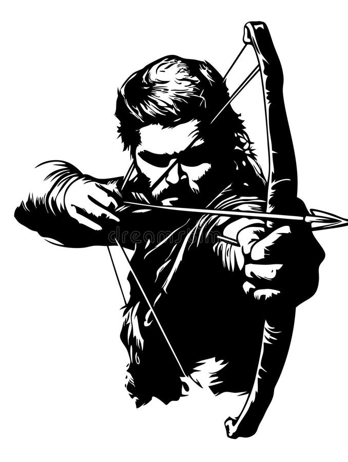 Archer Holding Bow and Arrow Vector Illustration for Tattoo and Design ...