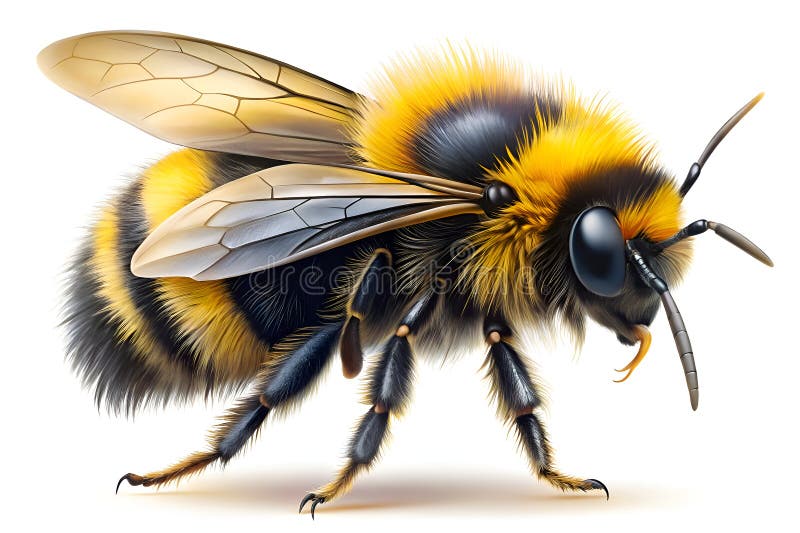 Detailed Vector Illustration of Bumblebee in Side View Stock ...